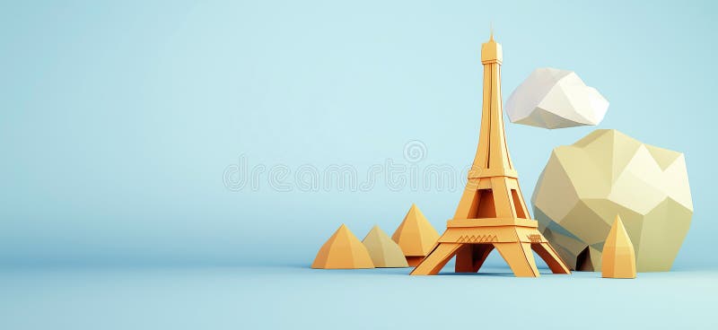 Eiffel Tower. 3D Rendering of Eiffel Tower in Paris Simple Low Poly ...