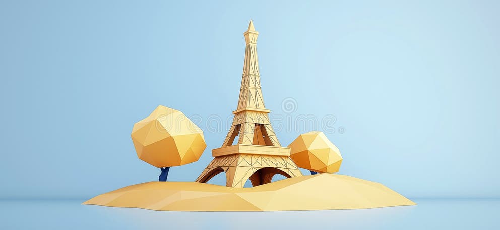 Eiffel Tower. 3D Rendering of Eiffel Tower in Paris Simple Low Poly ...