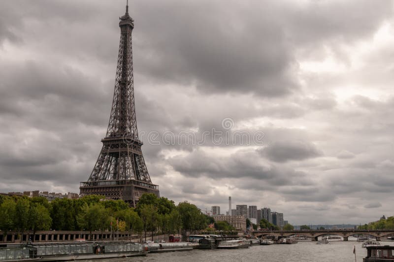 Eiffel tower in fall stock photo. Image of drama, dark - 129225358
