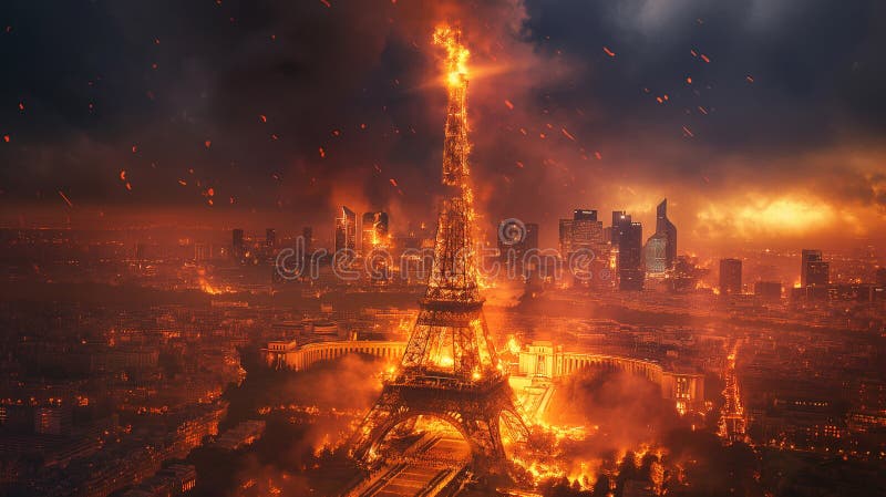 Eiffel Tower on fire stock image. Image of explosion - 320898125