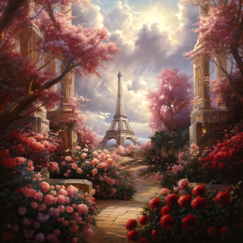 Eiffel Tower in Flower Darden Stock Photo - Image of drawing, eiffel ...