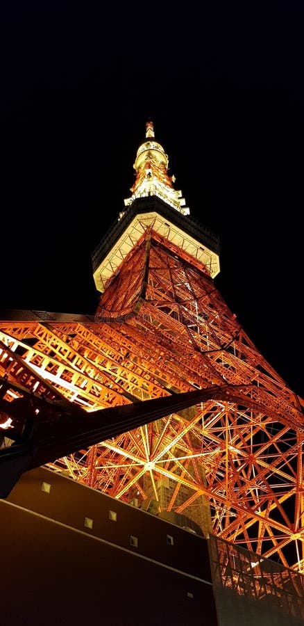 Eiffel Tower Illuminated in Red Glow at Night Stock Image - Image of ...