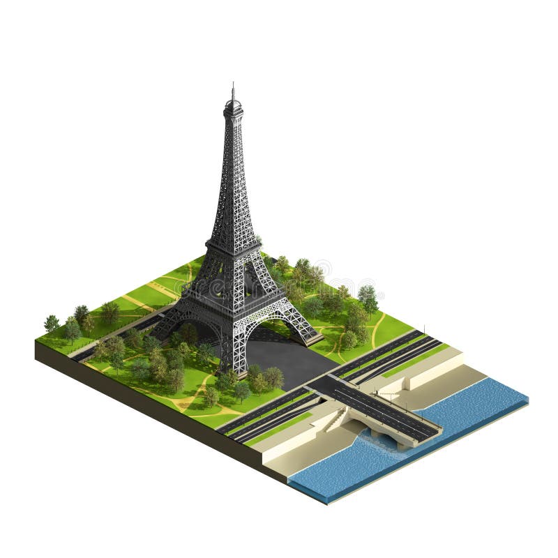 Eiffel Tower Isometric View Stock Illustration - Illustration of render ...