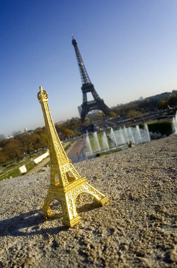 Eiffel Tower Miniature in Front of Real Tower Stock Photo - Image of ...
