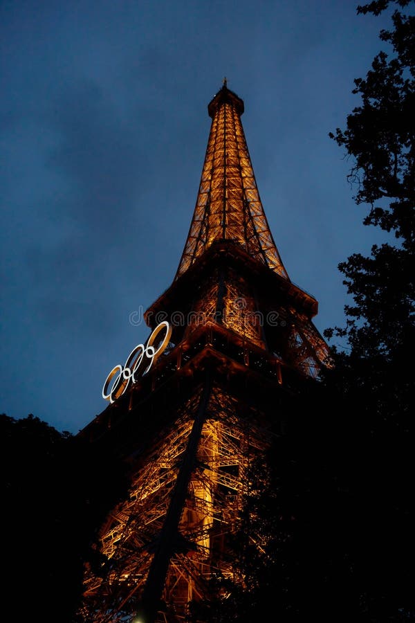 Eiffel Tower Night Glow Olympic Game Editorial Stock Photo - Image of ...