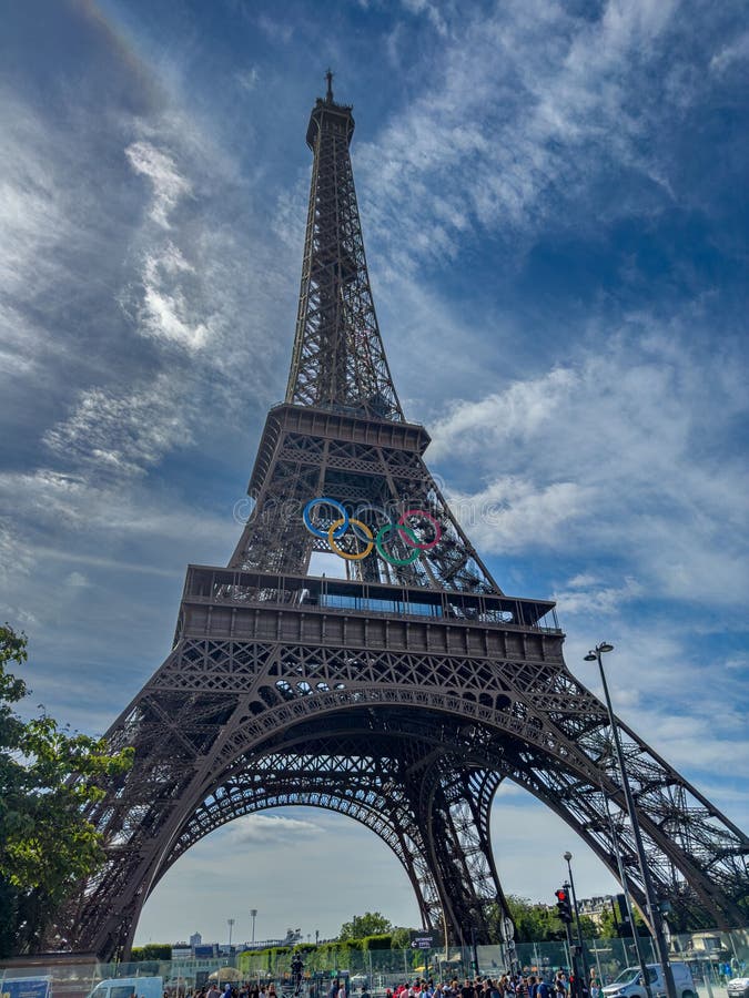 The Eiffel Tower with the Olympic Rings for Paris 2024 Olympic Games ...