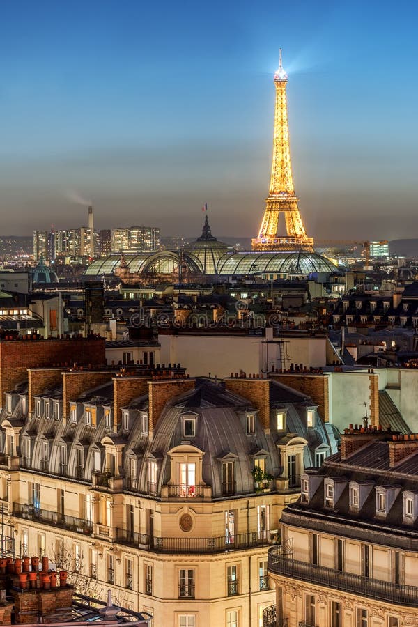 Eiffel Tower Over the Roofs Crowd Editorial Stock Photo - Image of ...