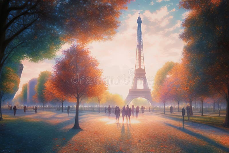 Eiffel Tower in Paris at Fall Stock Illustration - Illustration of ...