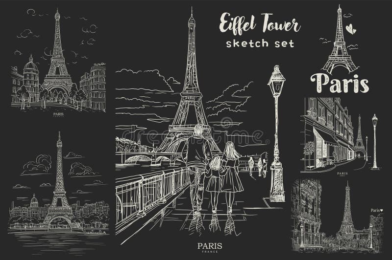 Eiffel Tower, Paris, Paris, France. Hand Drawn Vector Sketches Stock ...