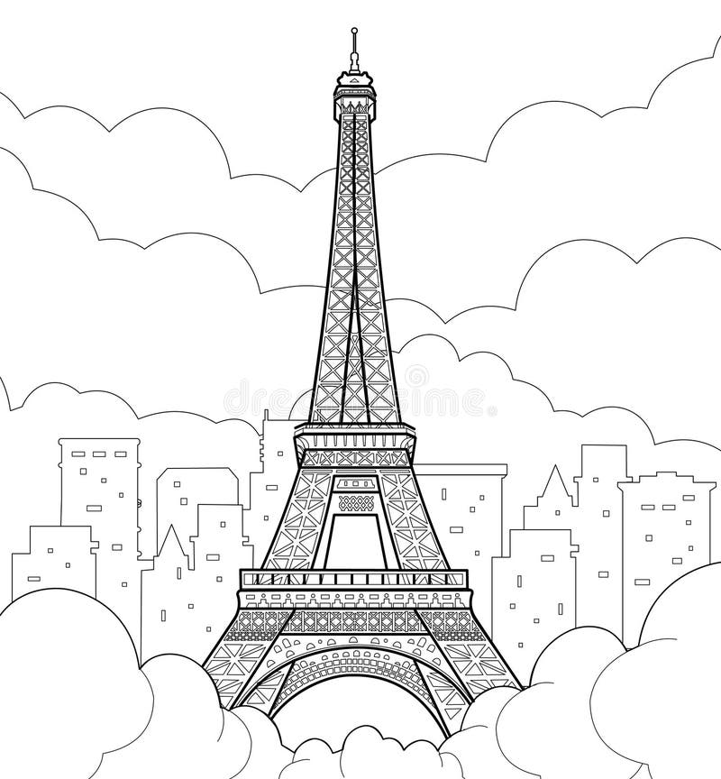 Eiffel Tower in Paris. Linear Flat Drawing Stock Vector - Illustration ... Eiffel Tower in Paris. Linear Flat Drawing Stock Vector - Illustration ...