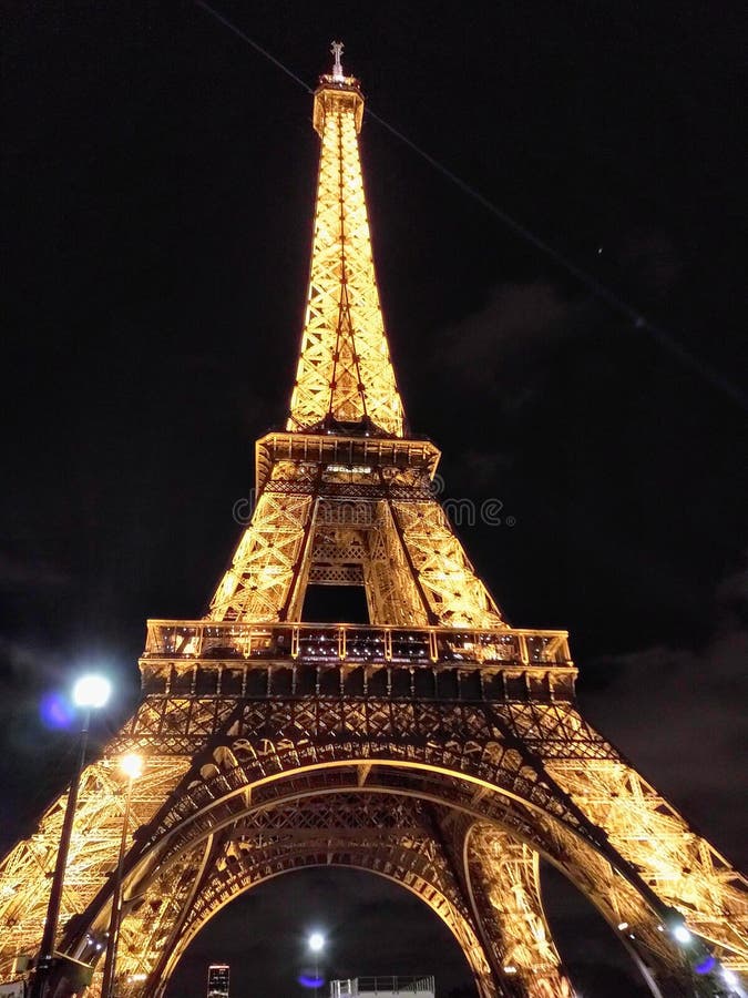 Eiffel Tower Paris Night Light Editorial Photography - Image of tower ...