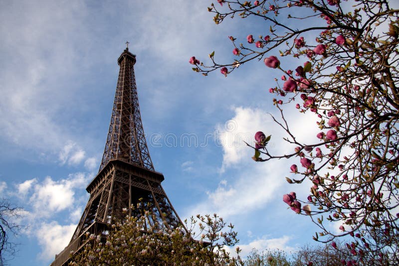 Eiffel Tower, Paris in Spring Stock Photo - Image of destination, blue ...
