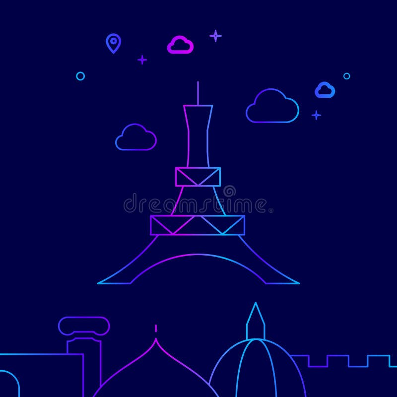 Eiffel Tower, Paris Vector Line Icon, Illustration on a Dark Blue ...