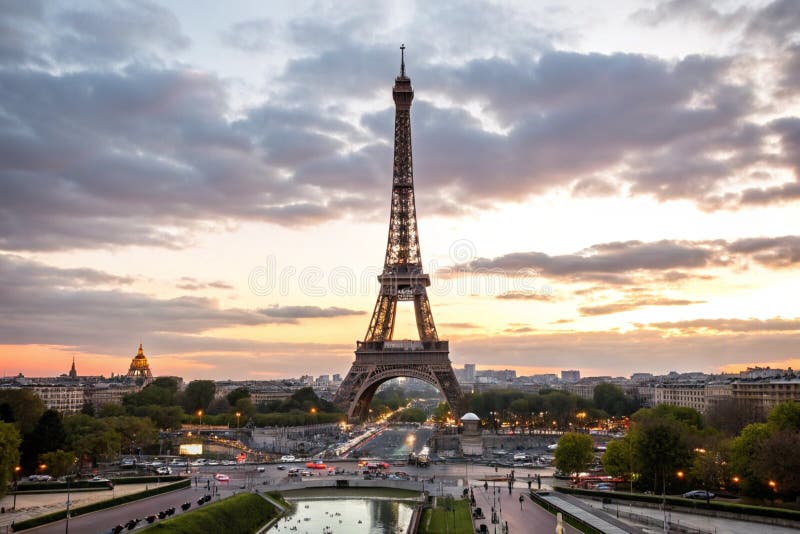 Eiffel Tower in Paris Wide Angle Evening Shot Stock Illustration ...