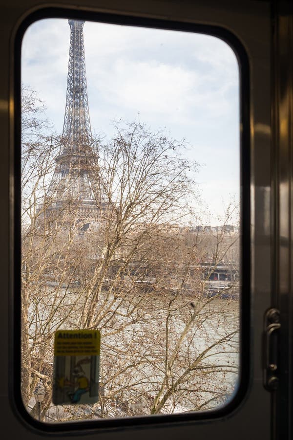 The Eiffel Tower Seen from an Elevated Train of the Paris Metro in ...