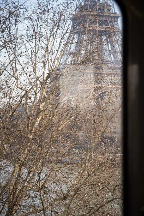 The Eiffel Tower Seen from an Elevated Train of the Paris Metro in ...