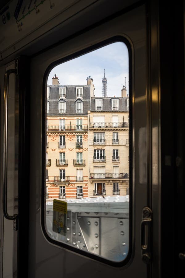 The Eiffel Tower Seen from an Elevated Train of the Paris Metro in ...