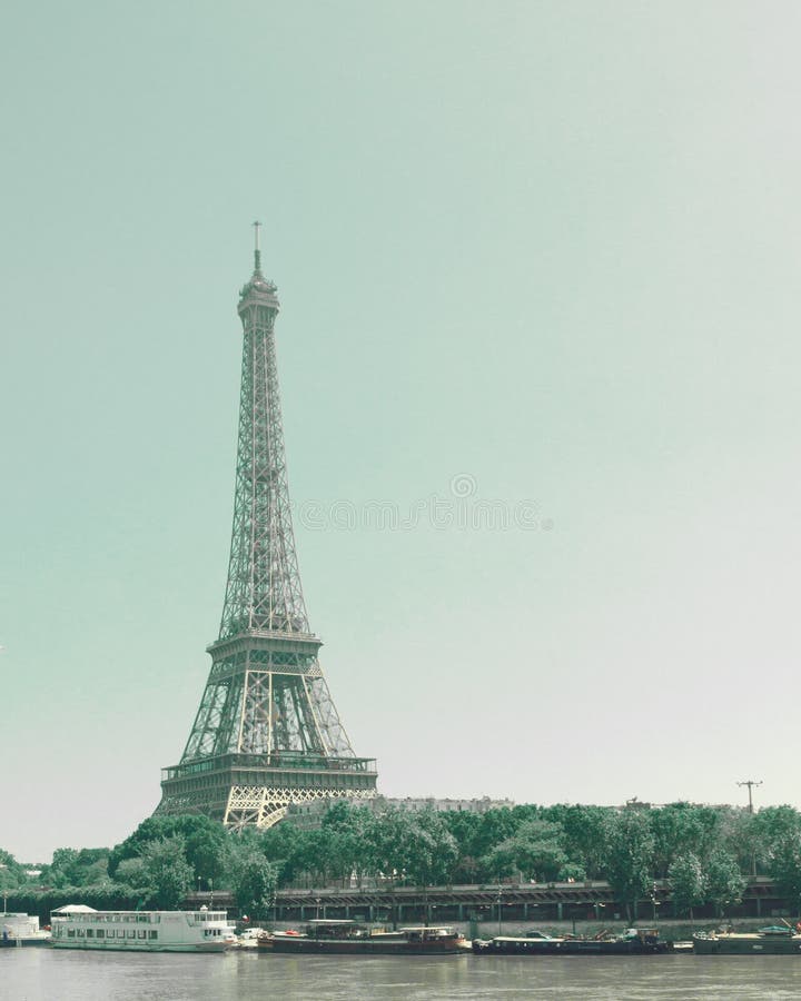 Eiffel Tower and Seine River Editorial Photography - Image of retro ...