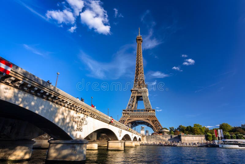 Eiffel Tower by the Seine River in Paris at Summer. France Stock Image ...