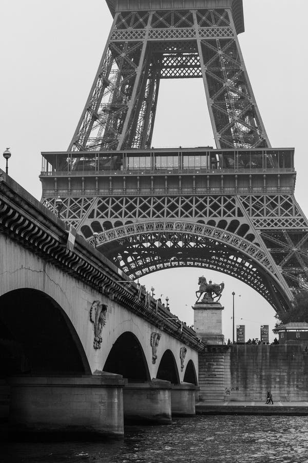 Eiffel Tower and Sena River, Paris in Black and Whit Editorial Photo ...