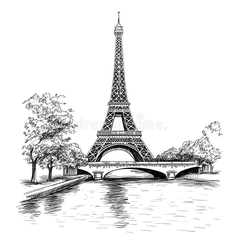 Eiffel Tower Sketch, Paris, France Stock Illustration - Illustration of ...
