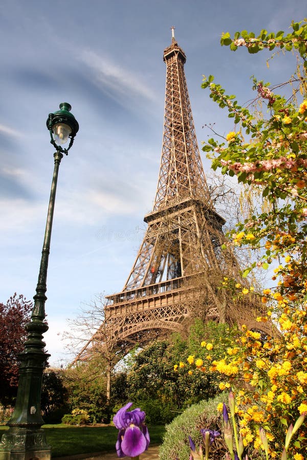 Eiffel Tower in Spring Time, Paris, France Stock Image - Image of glow ...