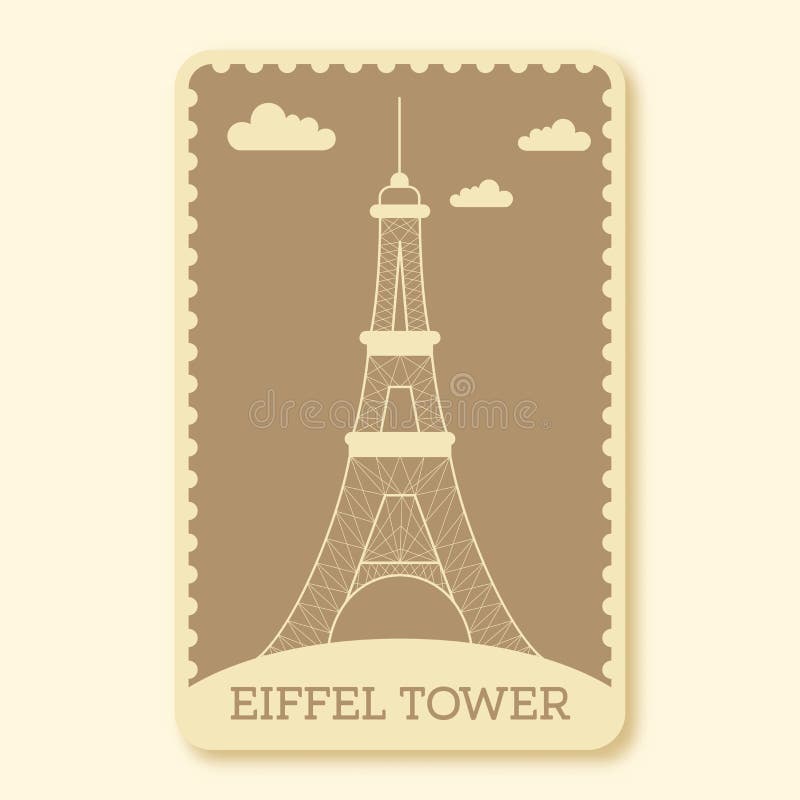 Eiffel Tower Stamp or Ticket Design in Beige Stock Illustration ...