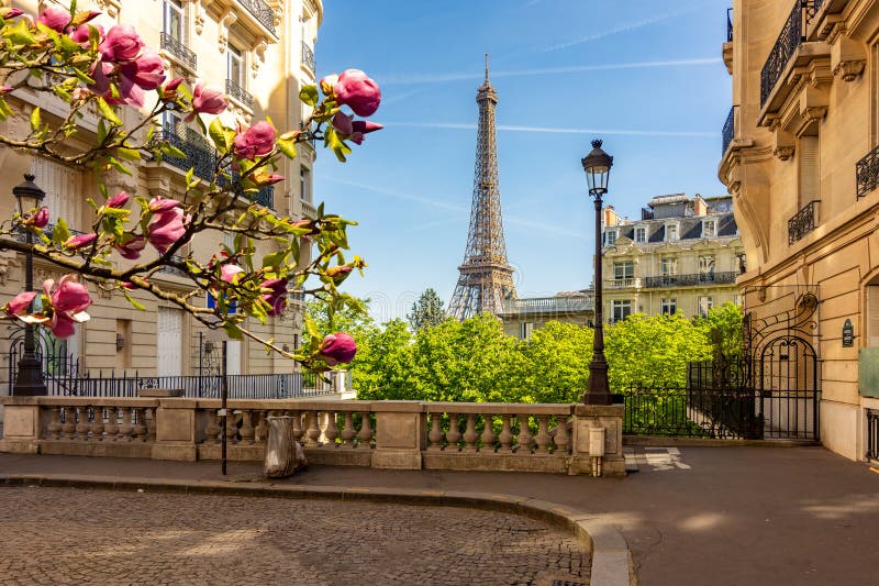 Eiffel Tower and Streets of Paris in Spring, France Stock Image - Image ...
