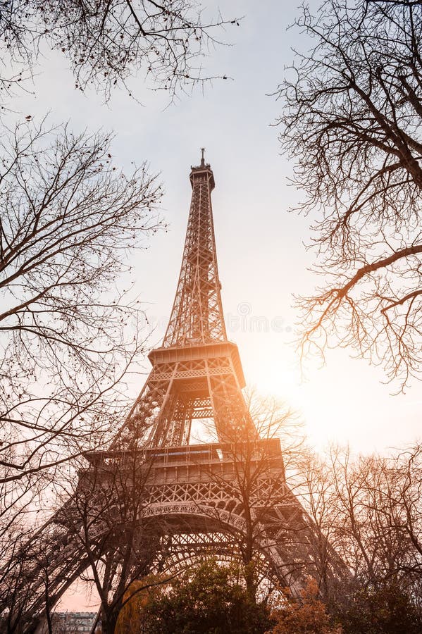 Eiffel Tower at Sunset in Paris, France Stock Photo - Image of scene ...