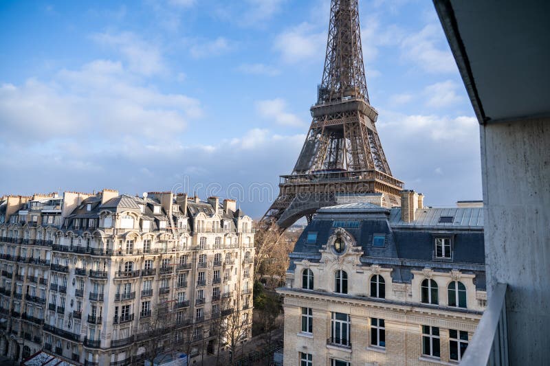 Eiffel Tower View from Hotel Room, Paris Stock Photo - Image of ...