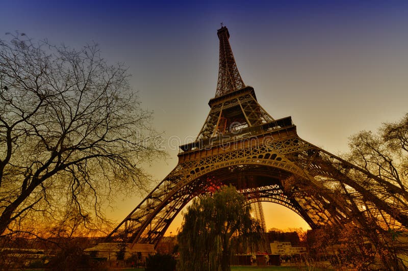 The Eiffel Tower in Winter. Bare Trees Faming Paris Landmark Stock ...