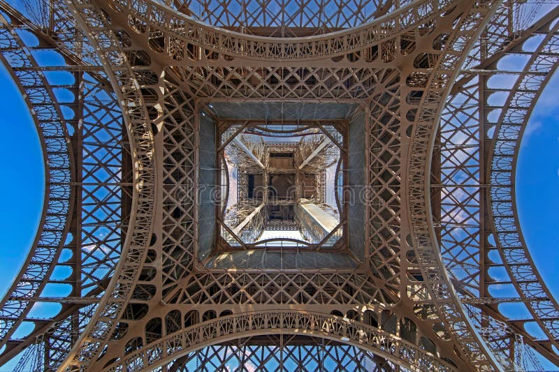 Eiffel Towers Intricate Metal Structure Captured Vertically from Bottom ...