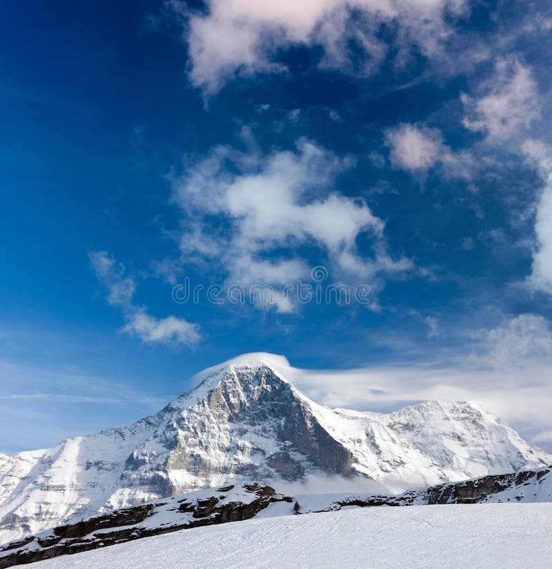 Mount Eiger and Ski Resort of Grindelwald in Switzerland. Stock Image ...