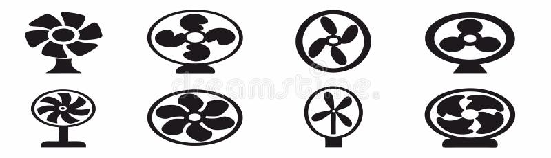 Eight Black Fan Icons Cooling Ventilation Design Elements Stock ...