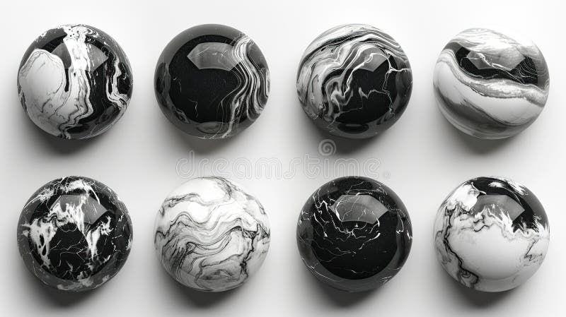Eight Black and White Marble Spheres Stock Illustration - Illustration ...