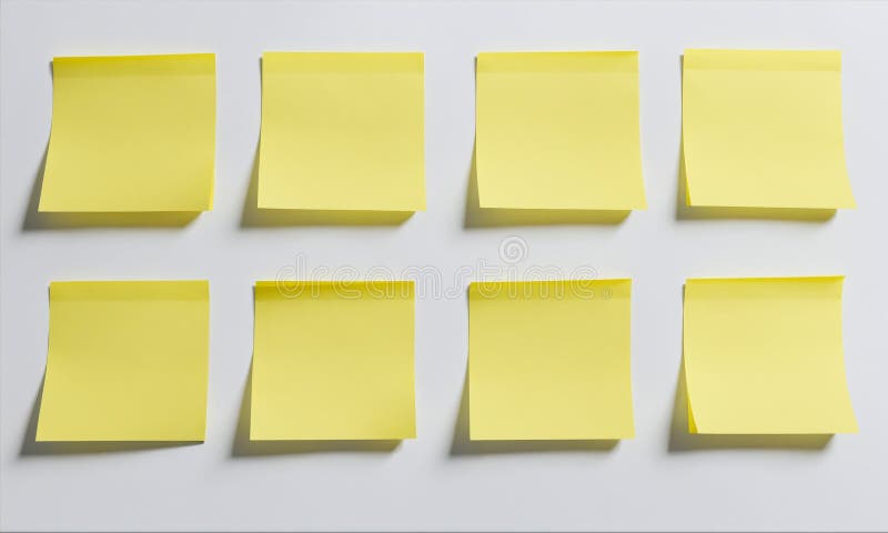 Eight Yellow Sticky Notes Attached To a White Wall Stock Illustration ...