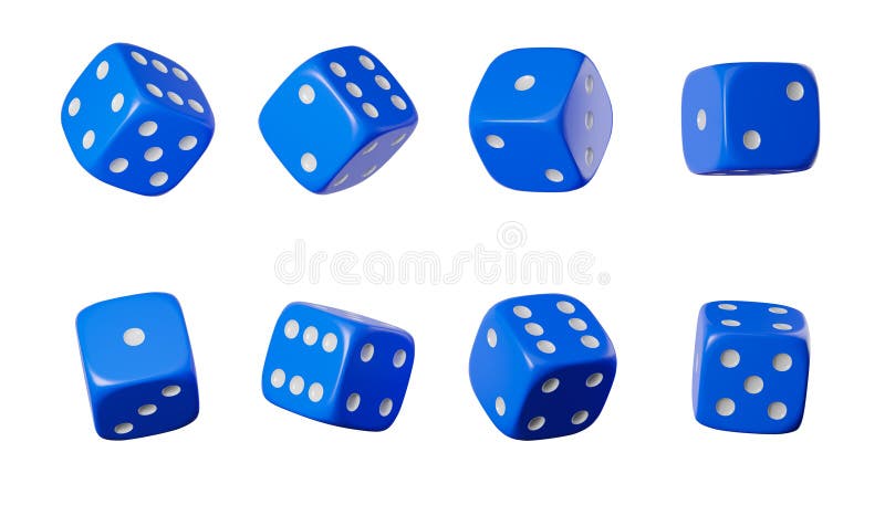 Eight Blue Dice with Different Numbers on White Background Stock ...