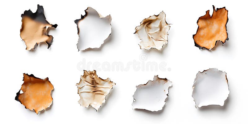 Eight Burnt Paper Pieces Isolated on White Background Stock ...