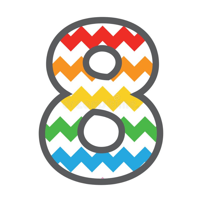 8 Eight Chevron Number with Colorful Rainbow Pattern & Grey Border ...