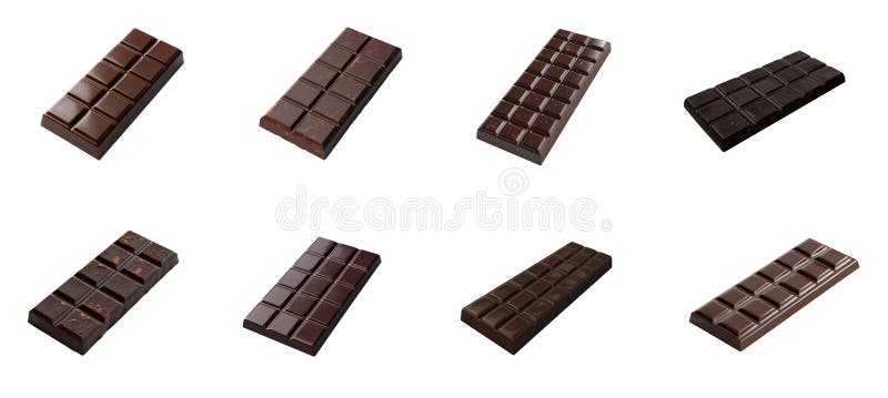 Eight Chocolate Bars of Varying Shades of Brown, Each with a Different ...
