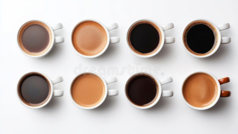 Eight Coffee Cups Top View Composition, Coffee Shades, Caffeine, Drinks ...