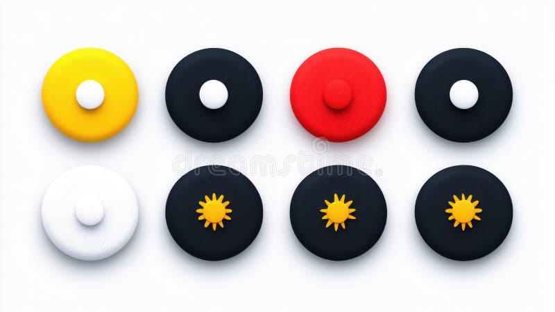 Eight Colorful Discs Arranged in Two Rows on a White Background with ...