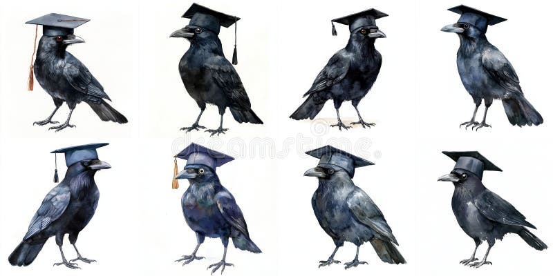 Birds with Graduation Hats and Gowns. Vector Black and White Coloring ...