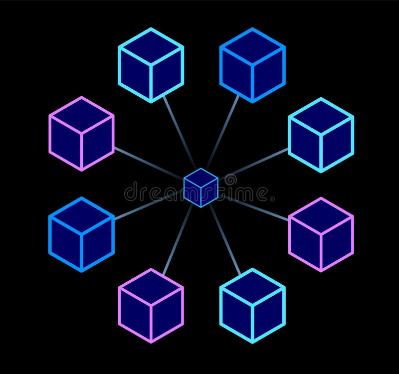 Eight Cube Symbols Arranged in a Magic Circle. an Atom Disintegrating ...