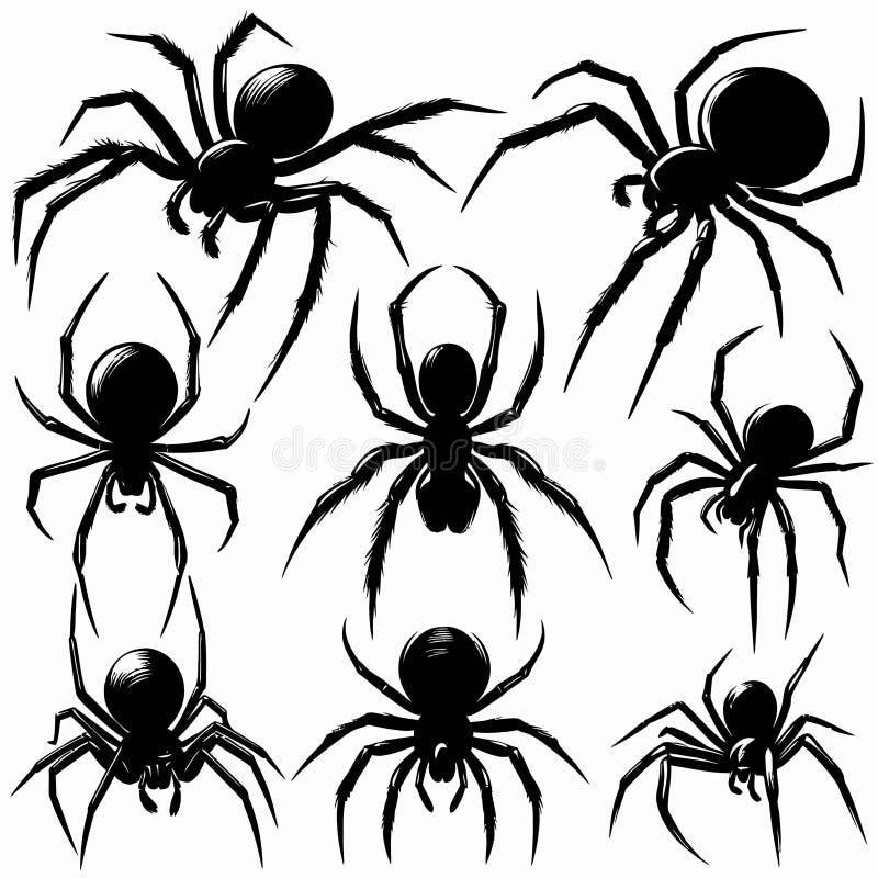 Collection of Eight Black Spider Silhouettes Stock Vector ...
