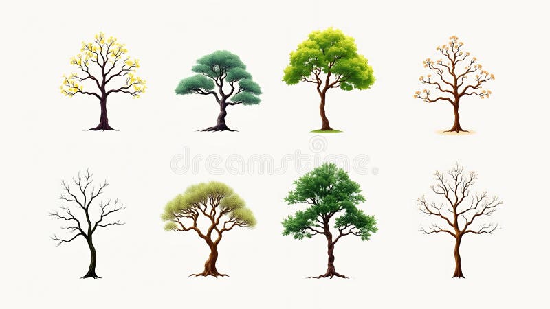 Eight Different Trees in Various Stages of Growth Stock Illustration ...