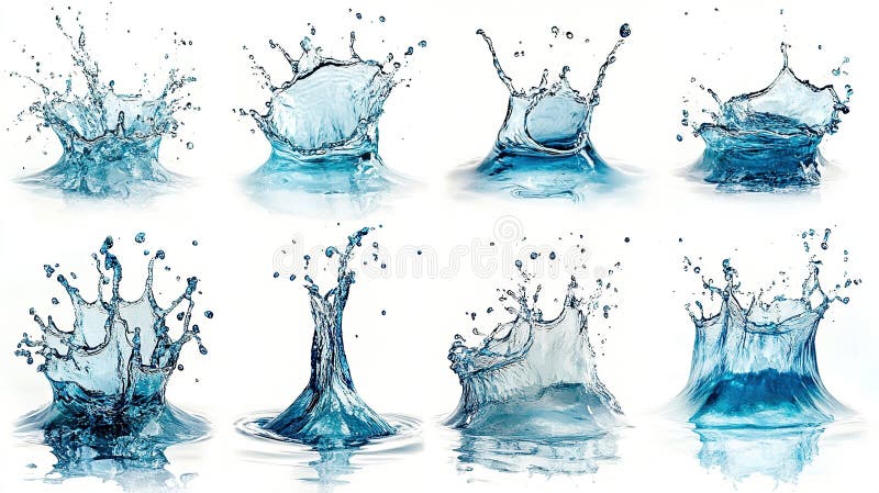 Eight Diverse Water Splash Images on White Background, Perfect for ...