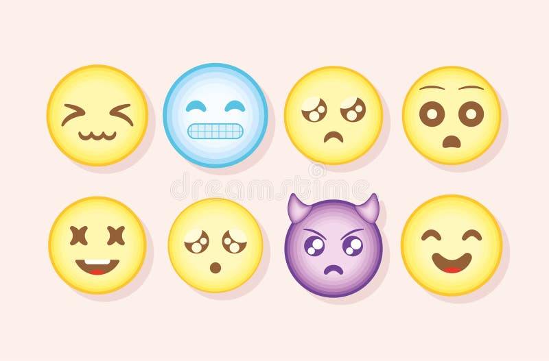 Eight emoji expressions stock vector. Illustration of surprised - 246567571