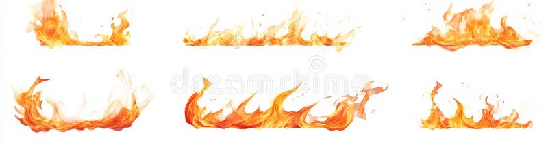 Eight Fire Flames, Collection Set, Isolated on White Background, Flame ...