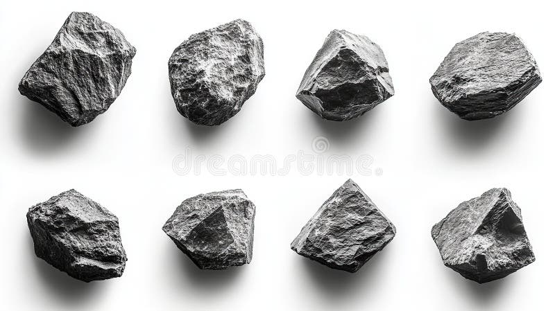 Eight Grey Stones Isolated on White Background Stock Illustration ...